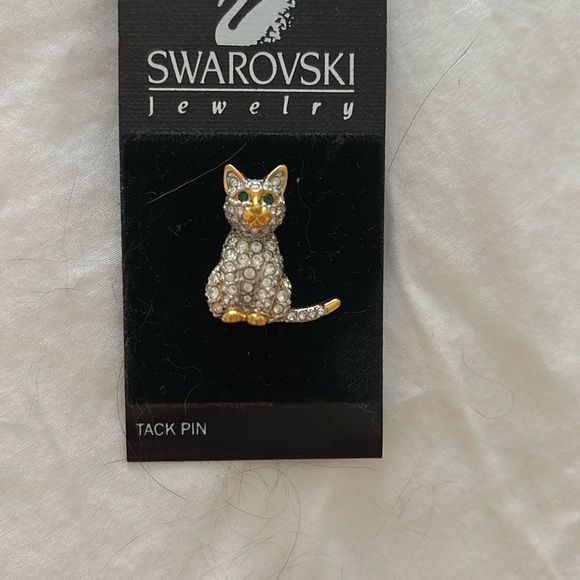 Swarovski | Jewelry | Swarovski Crystal Cat Tack Pin Gold And Silver ...